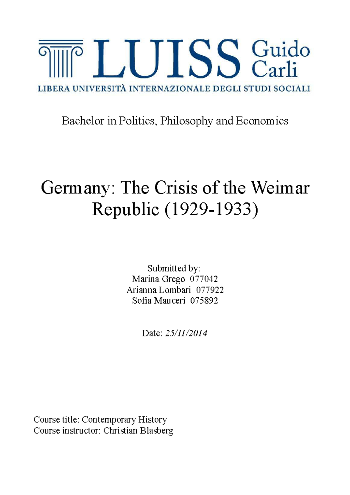 Germany the Crisis of the Weimar Republi - Bachelor in Politics ...