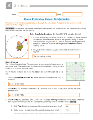 Weight Mass SE - Gizmo Help - Name: Date: Student Exploration: Weight ...