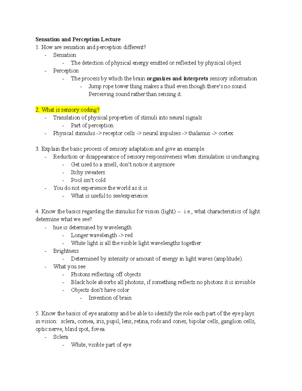 Sensation and Perception Lecture - Perceiving sound rather than sensing it. What is sensory ...