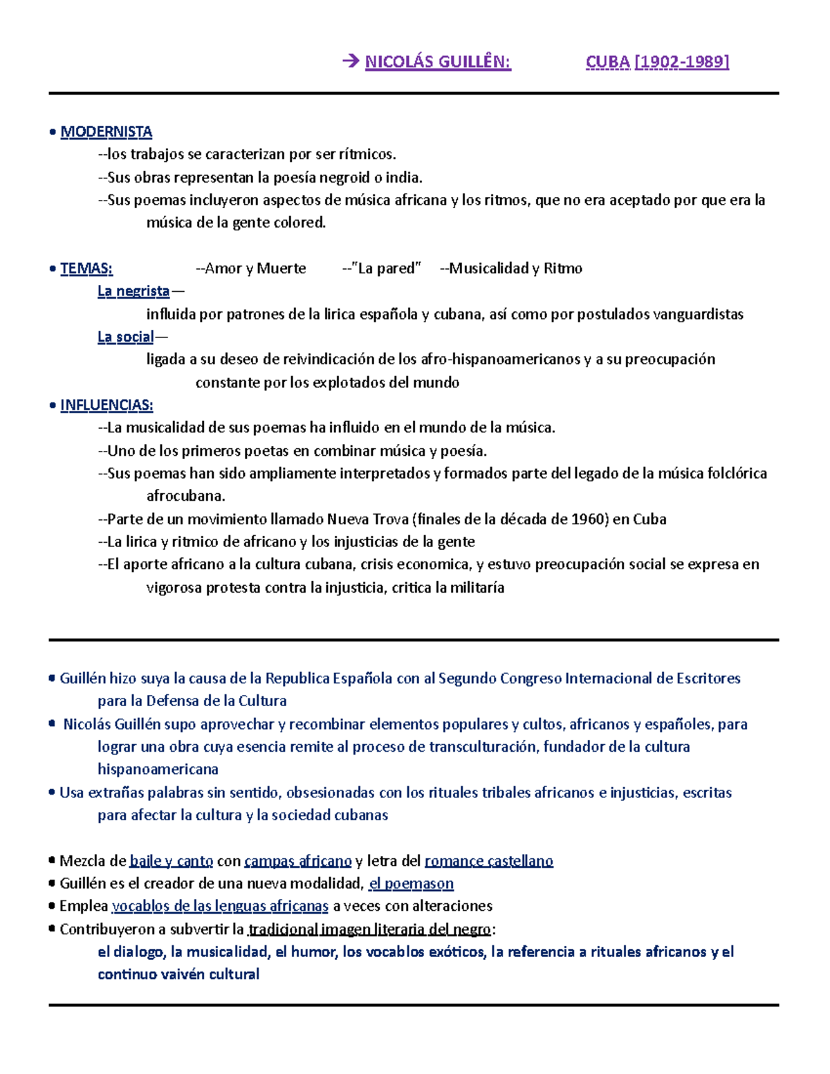 NicolÁs GuillÊn - Nicolas guillen complete notes - NICOLÁS GUILLÊN ...
