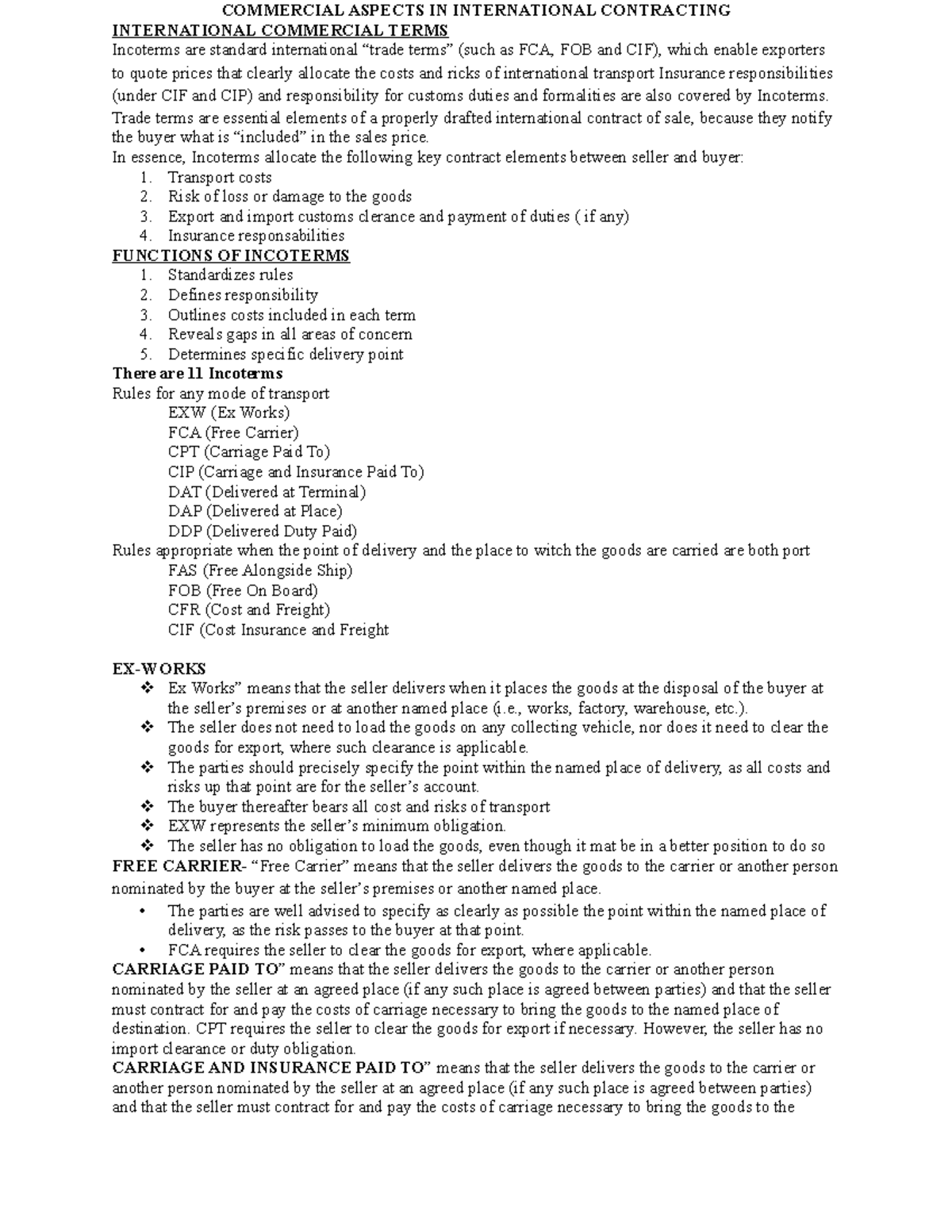 Commercial Aspects IN International Contractin 1 - COMMERCIAL ASPECTS ...