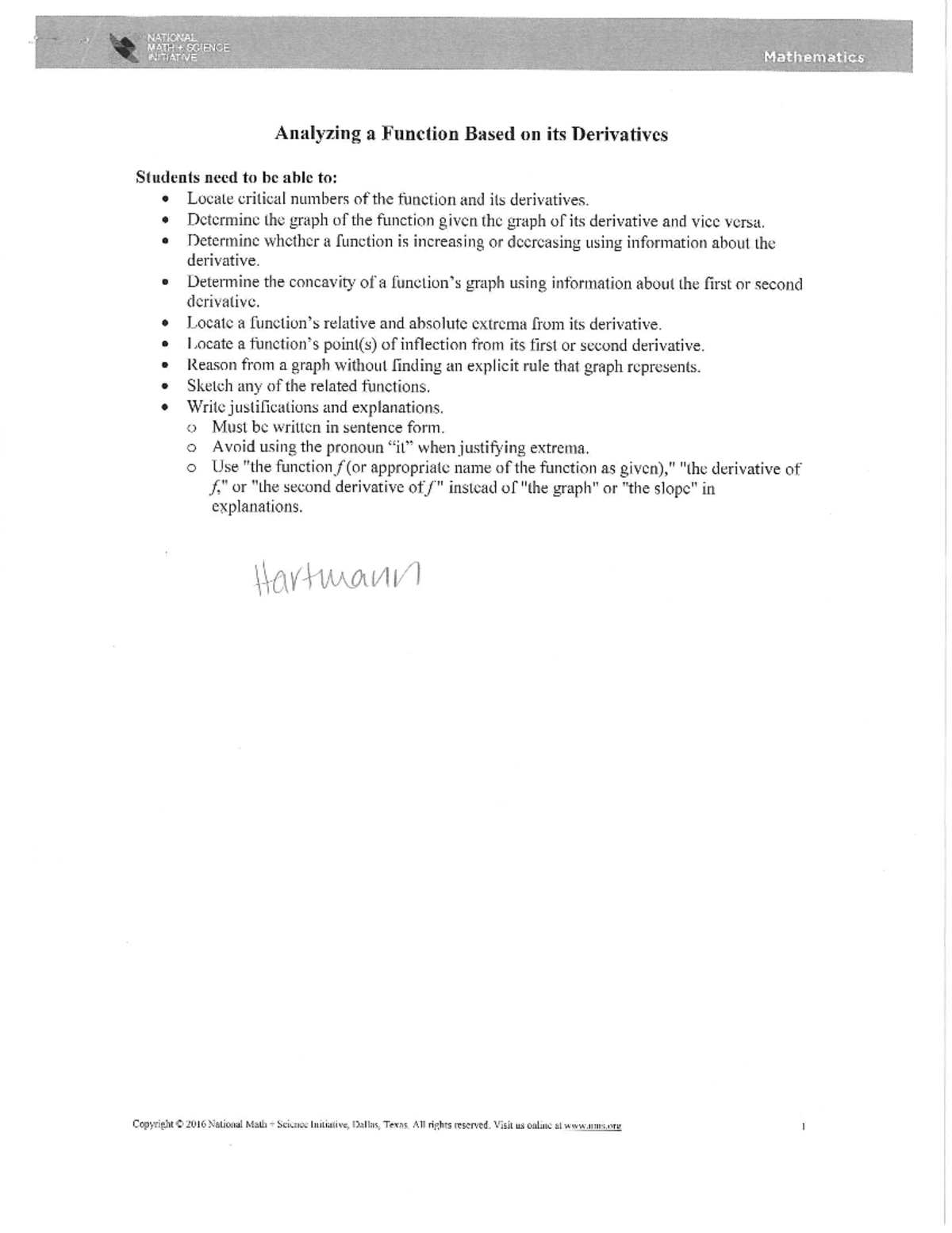 Analyzing Functions based on Derivatives - MAT 201 - Studocu
