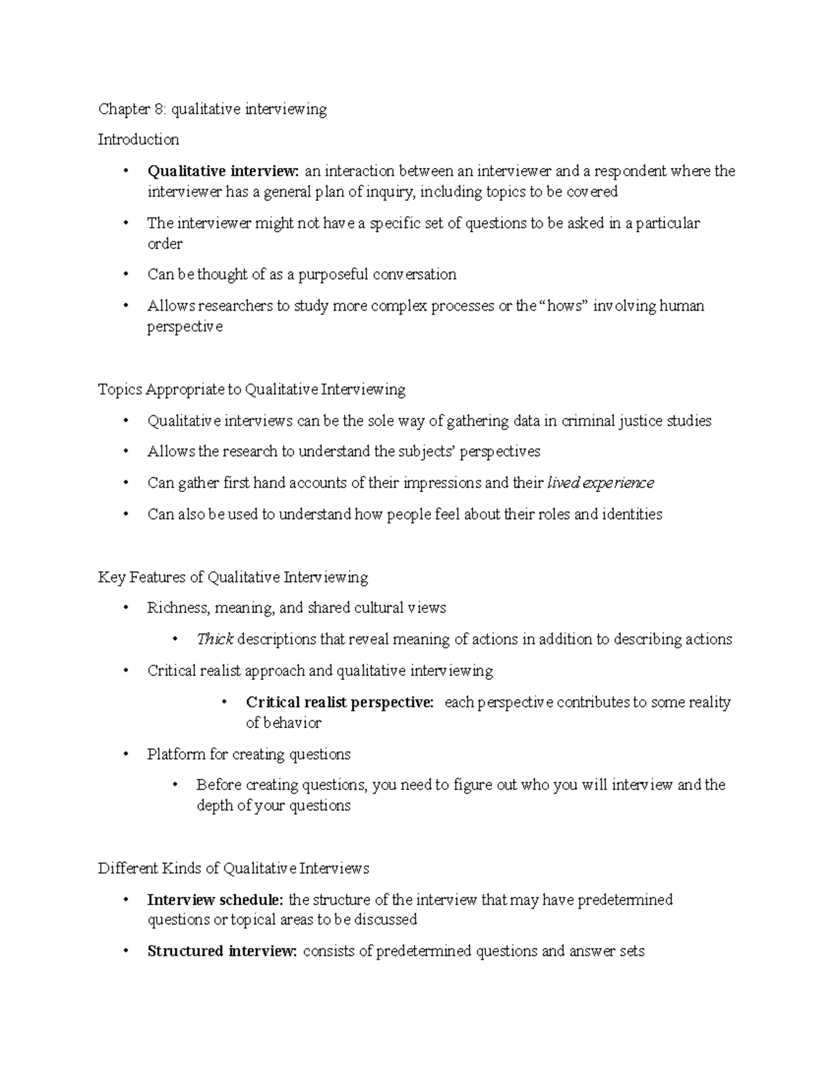 CJ425 Chapter 8 Qualitative Interviewing - Chapter 8: qualitative ...