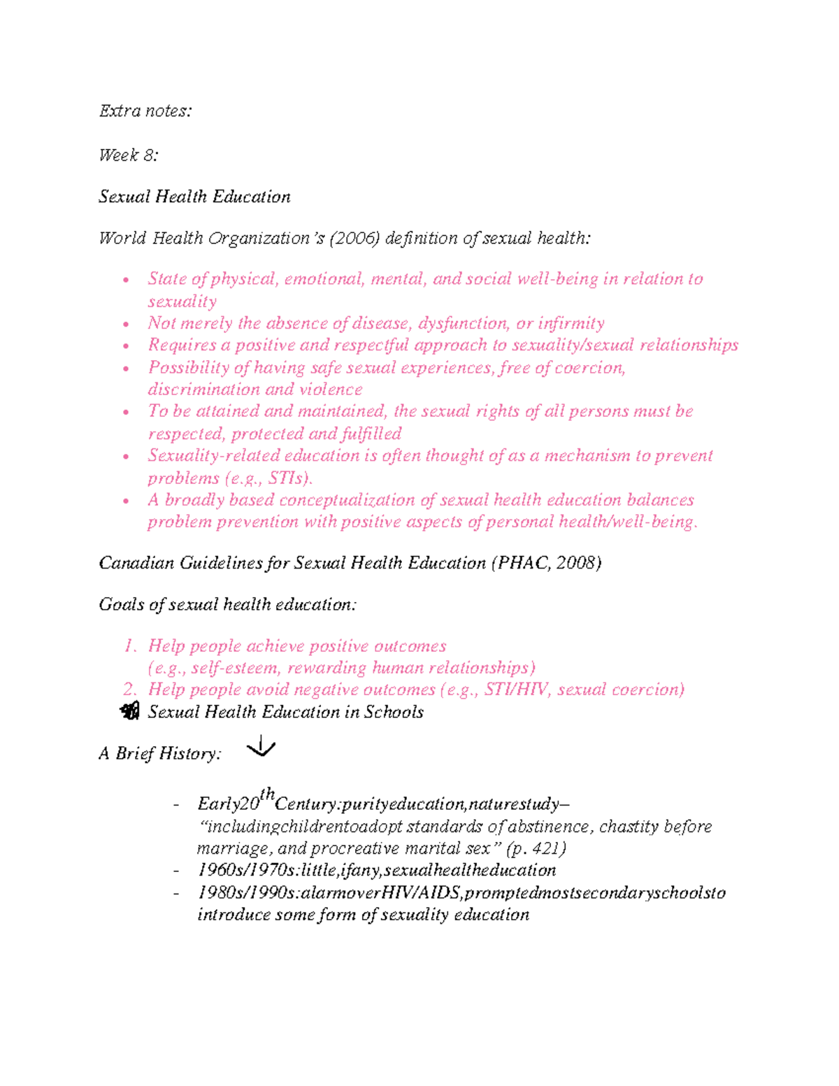 Extra Notes 2100 - PREP - Extra notes: Week 8: Sexual Health Education ...