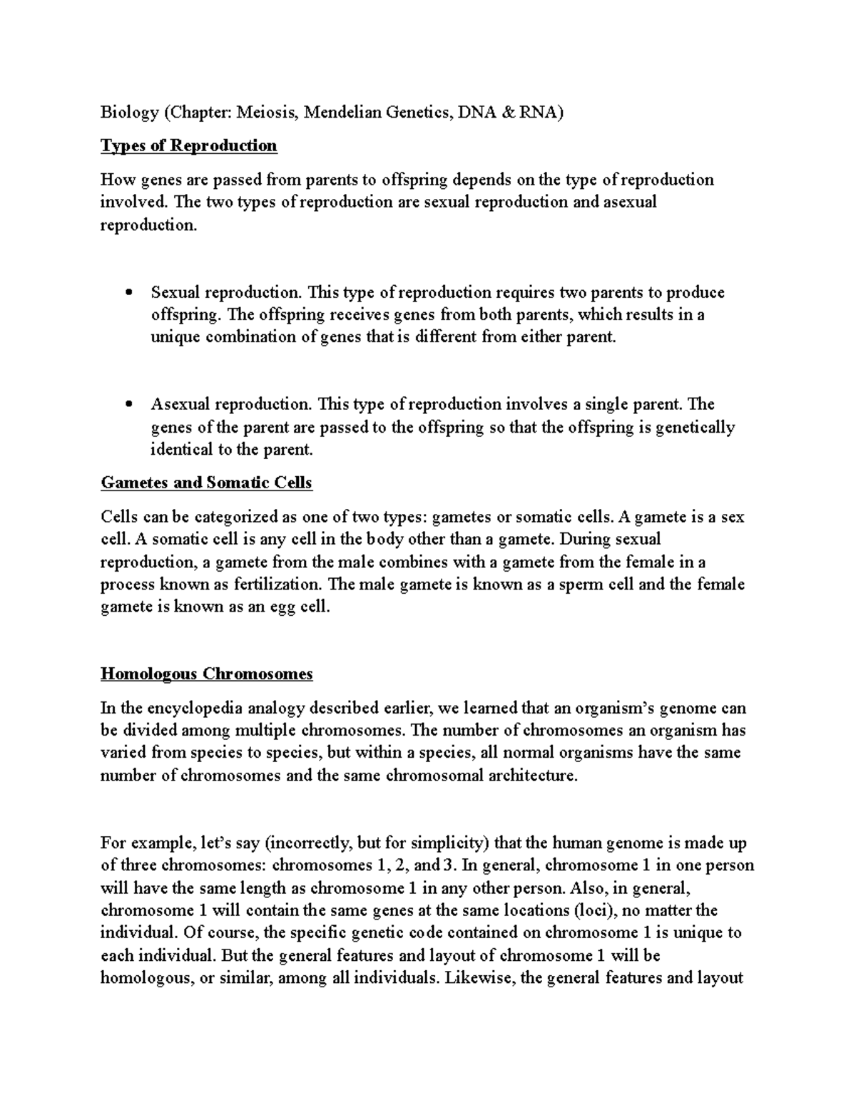 Biology Ch. DNA - Biology (Chapter: Meiosis, Mendelian Genetics, DNA ...