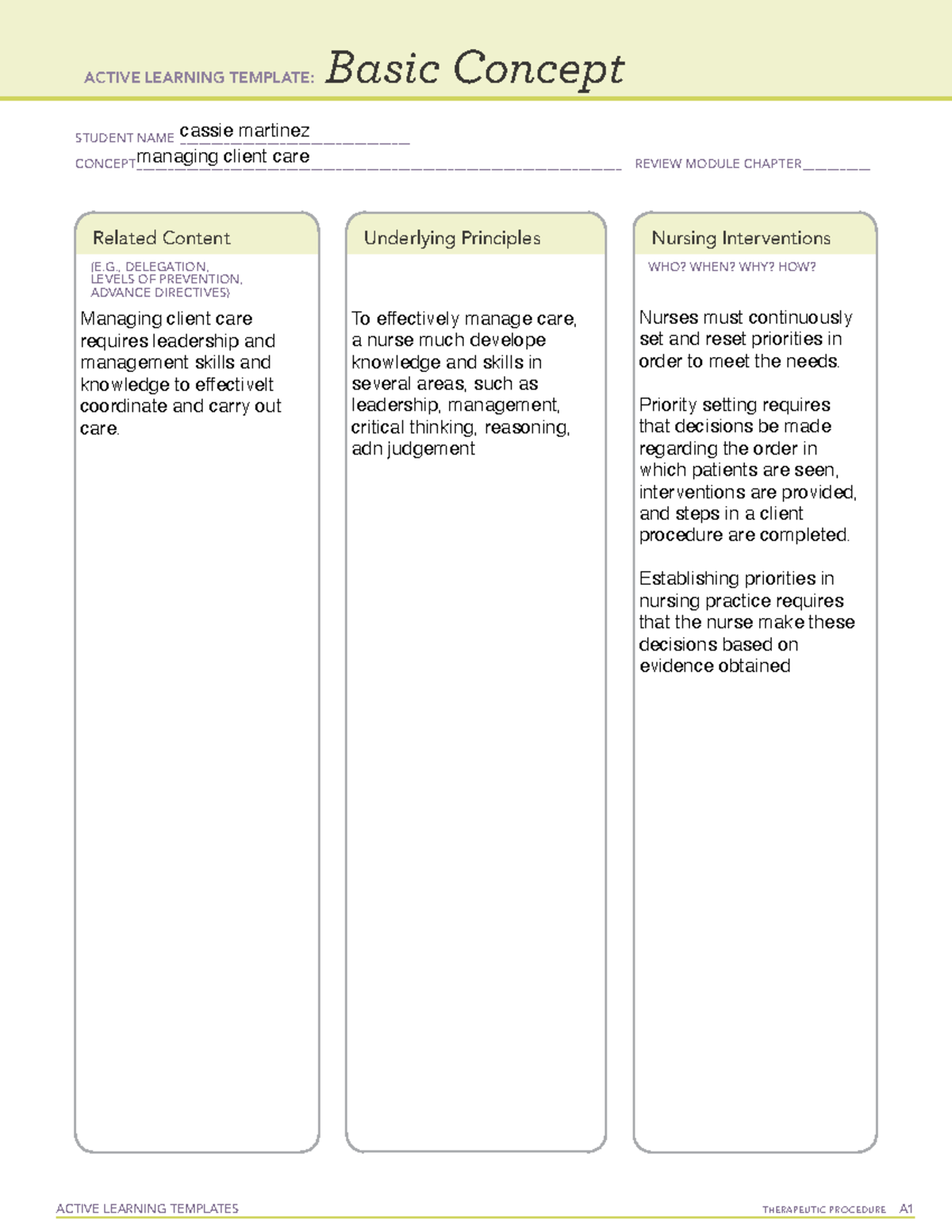 Managing client care- leadership ati - NRSG 451 - ACTIVE LEARNING ...