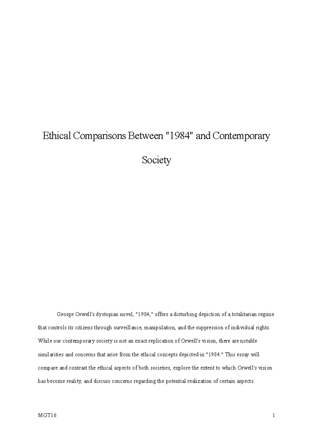 1984 paper - Ethical Comparisons Between "1984" and Contemporary ...