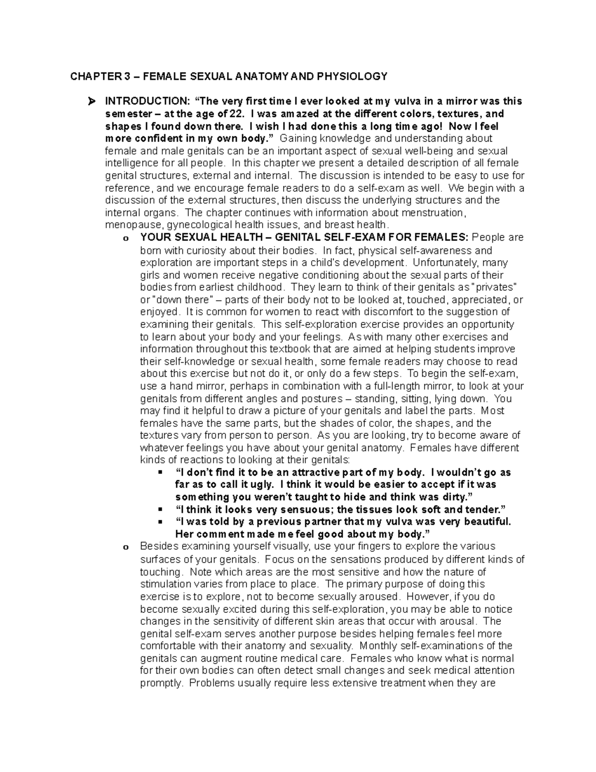 Chapter 3 HS Notes - CHAPTER 3 – FEMALE SEXUAL ANATOMY AND PHYSIOLOGY ...