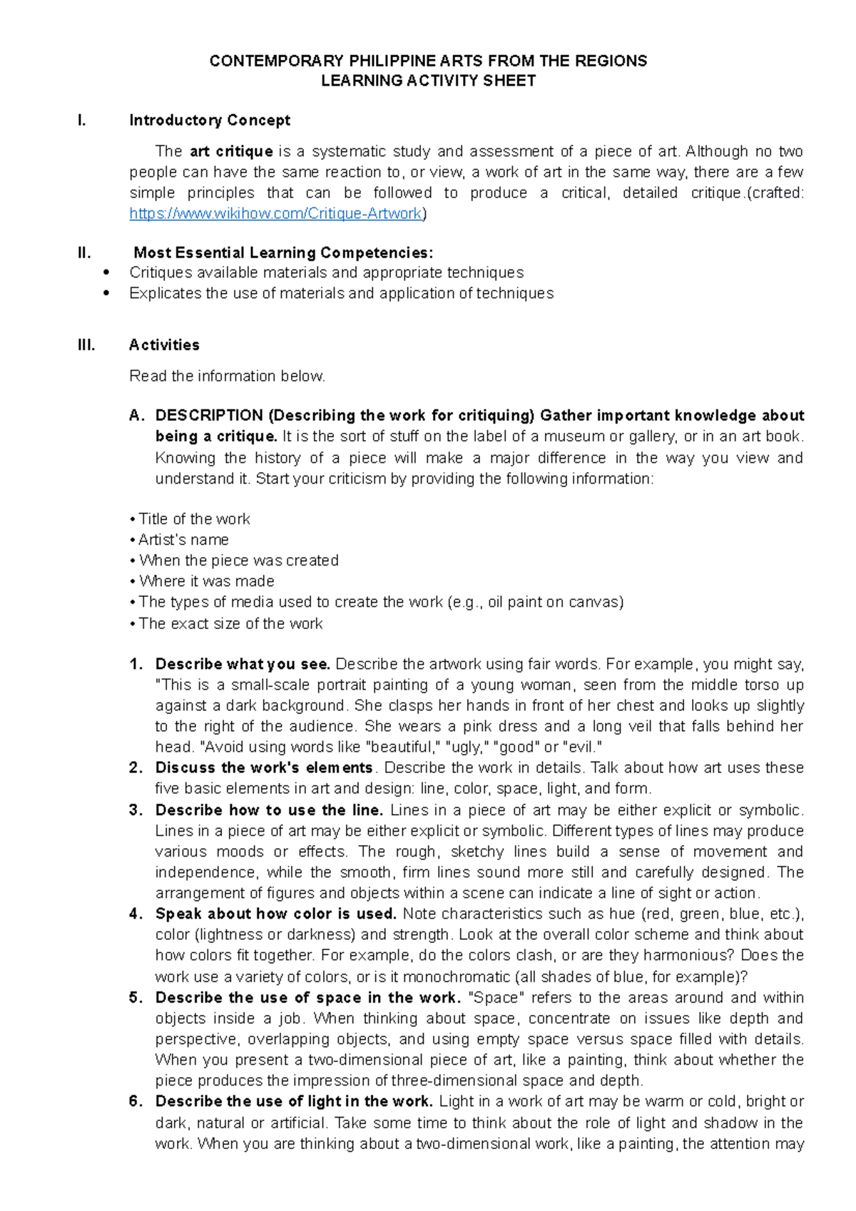 LAS FOR April 18 - SAMPLE LEARNING ACTIVITY SHEET FOR SENIOR HIGH ...