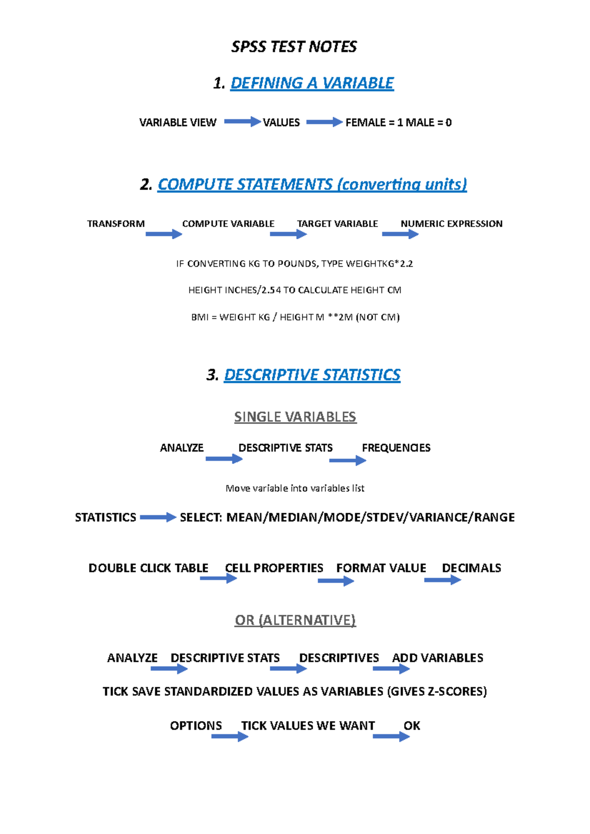 SPSS Summary - Summaries of the SPSS software tutorials - 1. DEFINING A VARIABLE VARIABLE VIEW ...