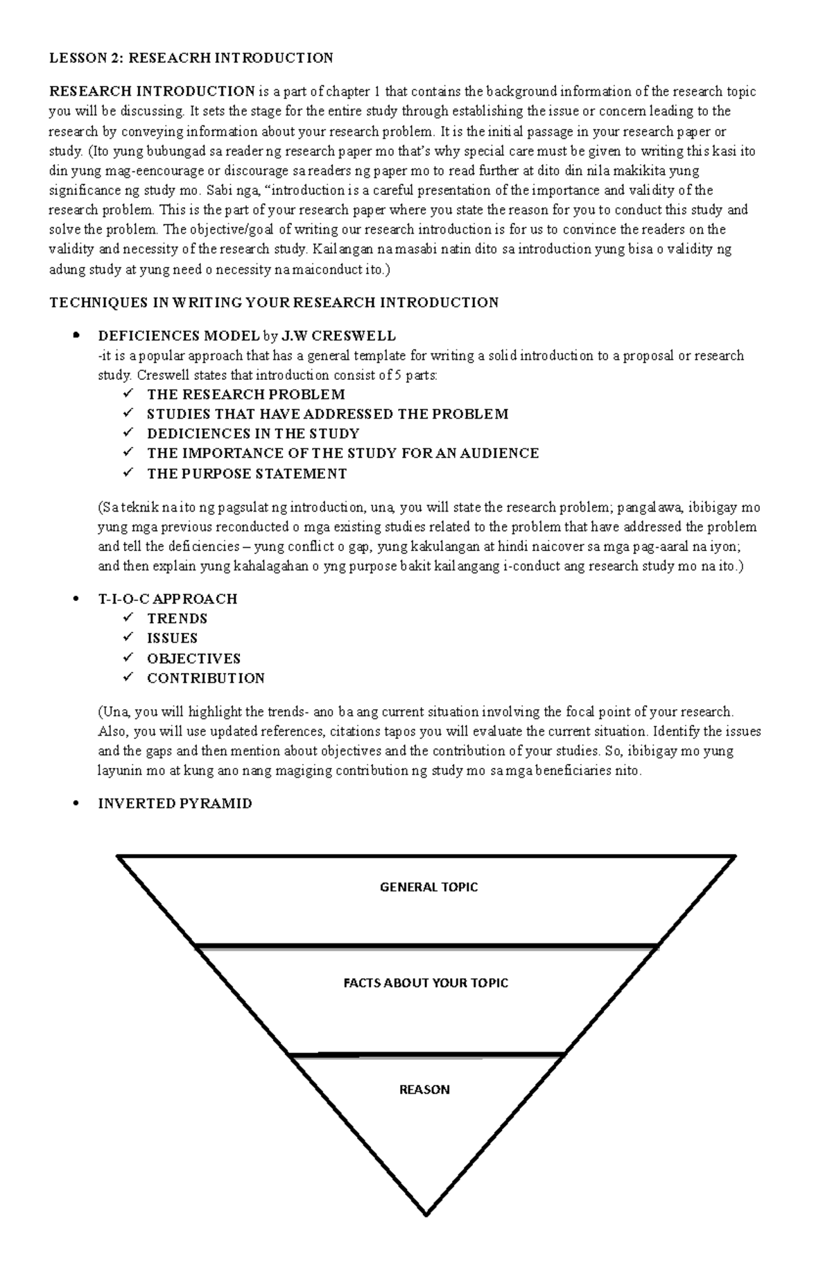 Lesson 2 III - Research - LESSON 2: RESEACRH INTRODUCTION RESEARCH ...