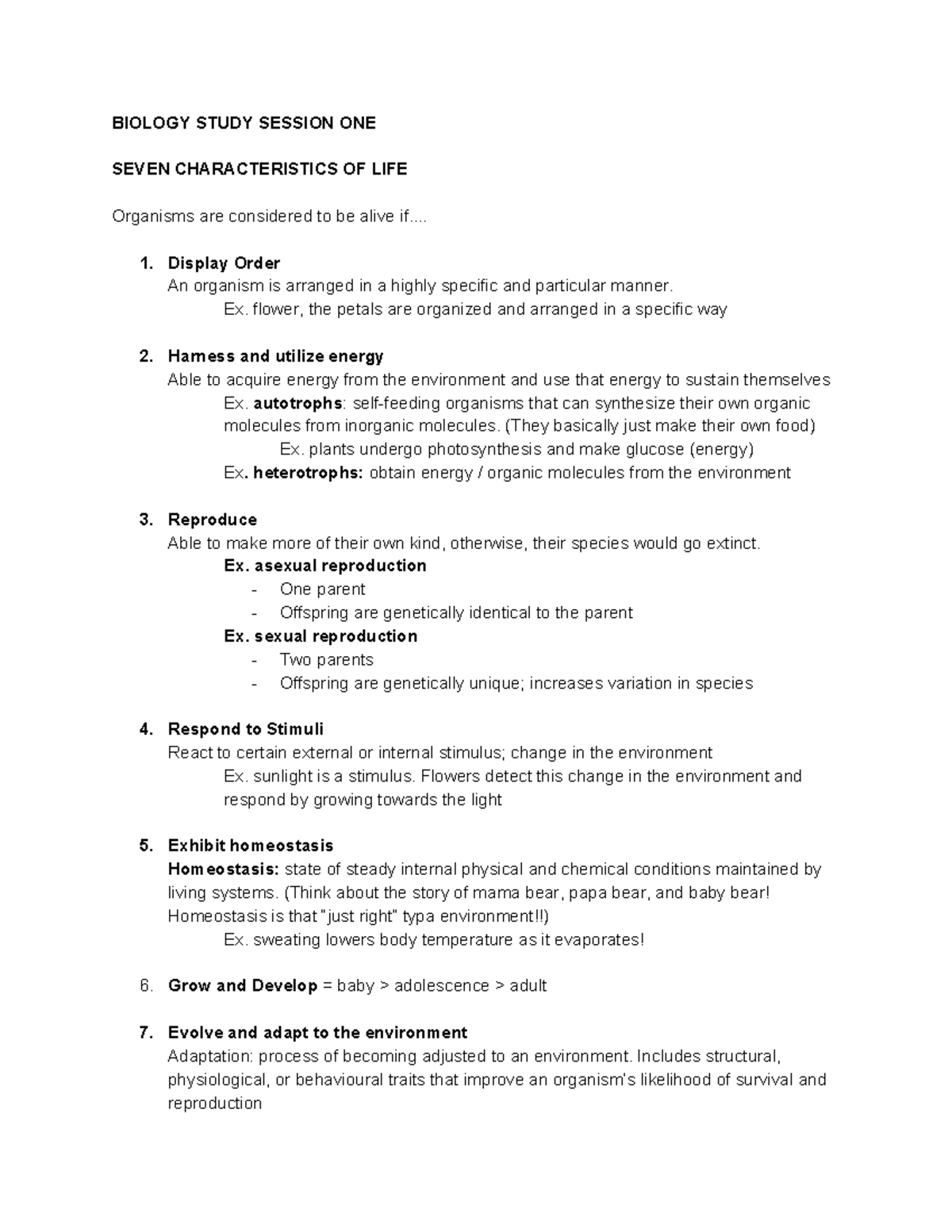 Biology Study Session ONE Notes-1-2-1 - BIOLOGY STUDY SESSION ONE SEVEN ...