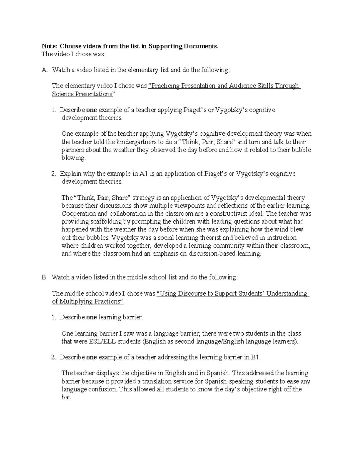 Task1 - task 1 pass - Note: Choose videos from the list in Supporting ...