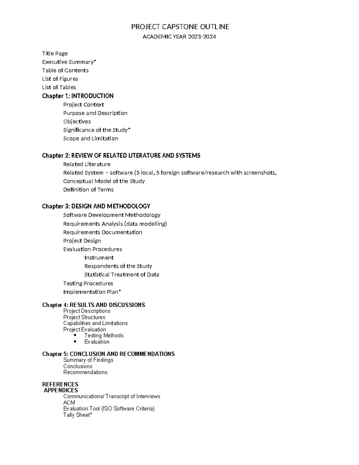 Project Capstone Outline - PROJECT CAPSTONE OUTLINE ACADEMIC YEAR 2023 ...