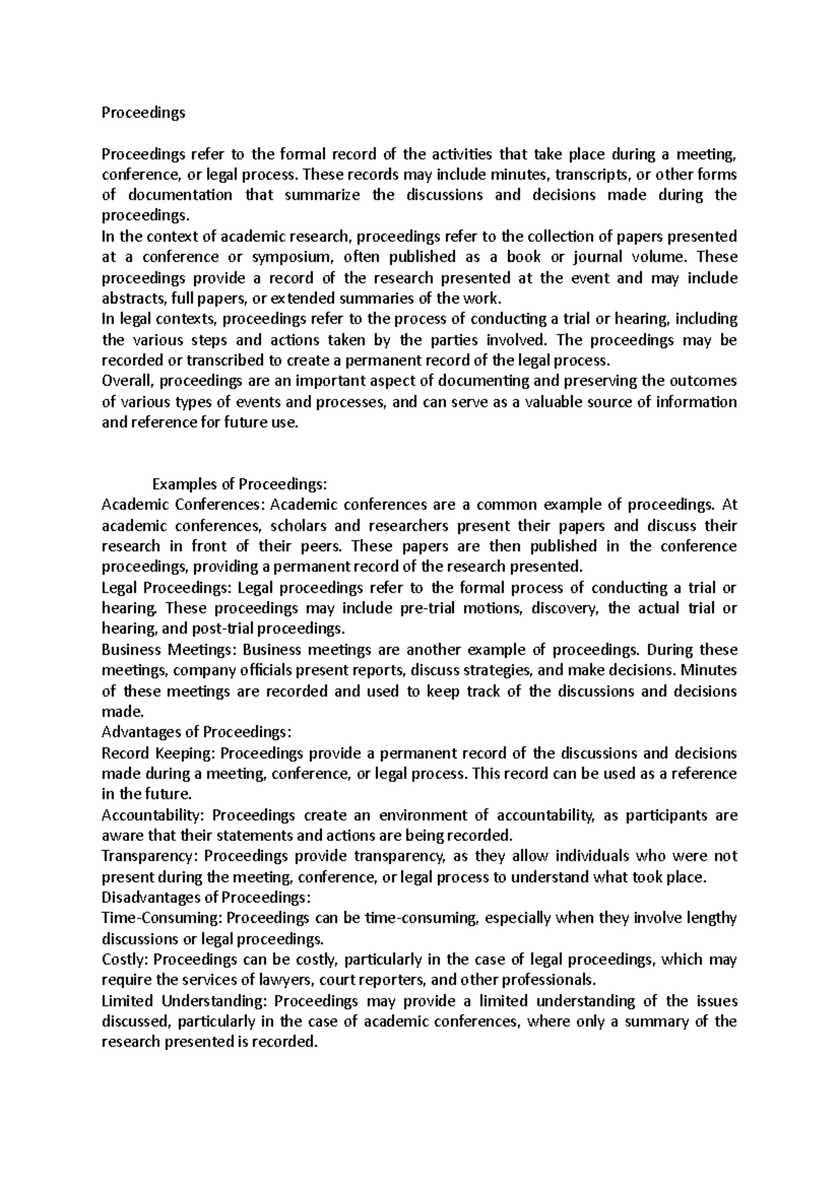 Proceedings - Proceedings Proceedings refer to the formal record of the ...