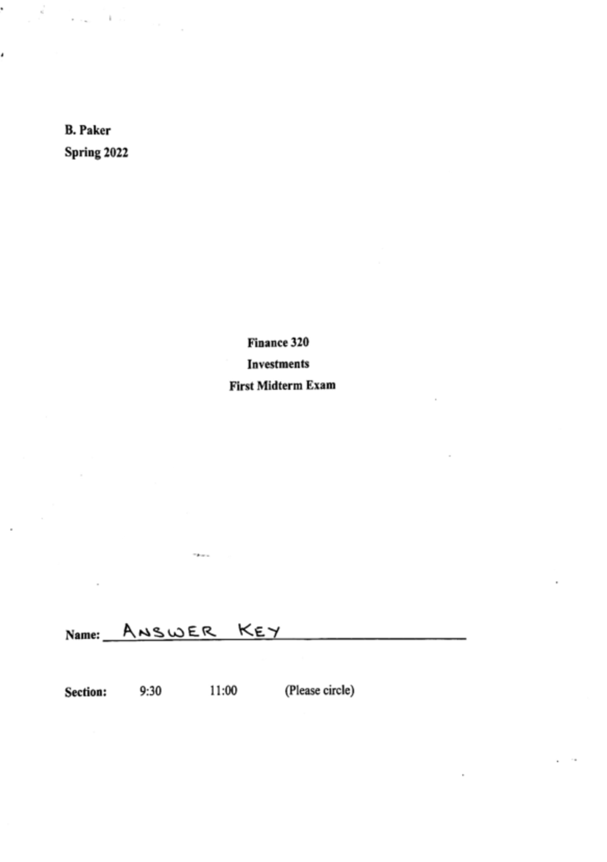 Midterm 1 2022 Answer Key - ECON/ FINANCE 320 - Studocu