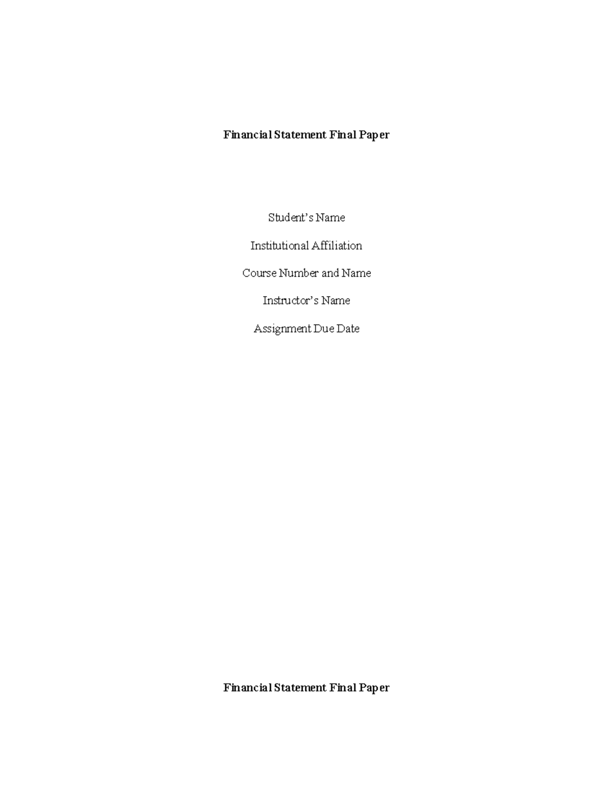 Financial Statement Final Paper - Financial Statement Final Paper ...