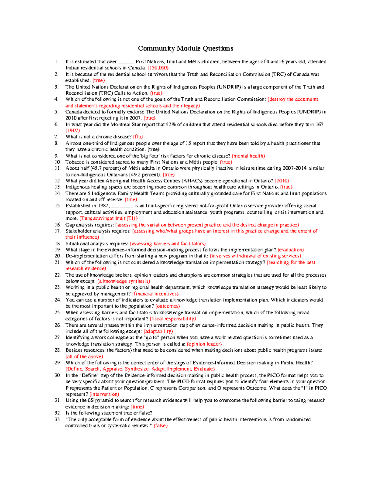 Community health questions - Community Module Questions It is estimated ...