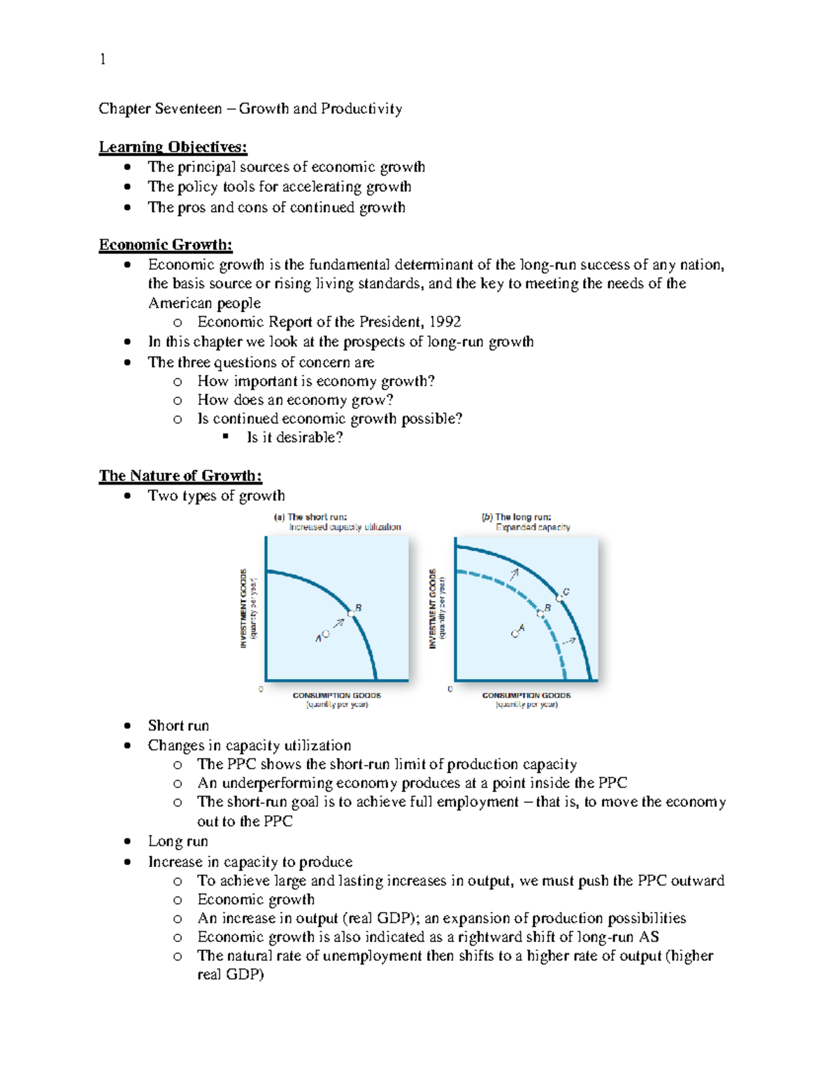 Chapter Seventeen Notes - 1 Chapter Seventeen Growth and Productivity ...