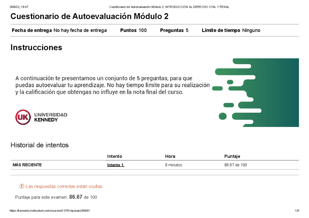 Auto 2 - autoevaluacion - Cuestionario de Autoevaluación Módulo 2 Fecha de entrega No hay fecha ...