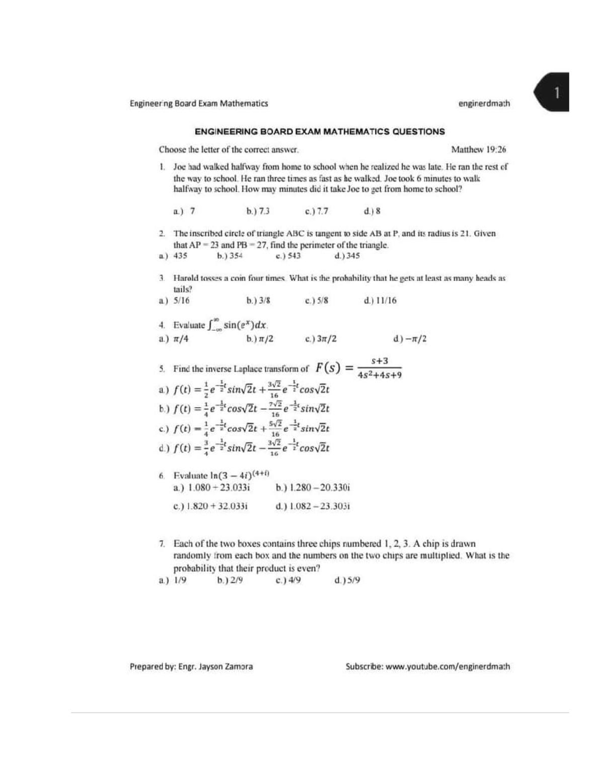 Engineering Board Exams Questions Reviewer WITH Answer - B.S ...
