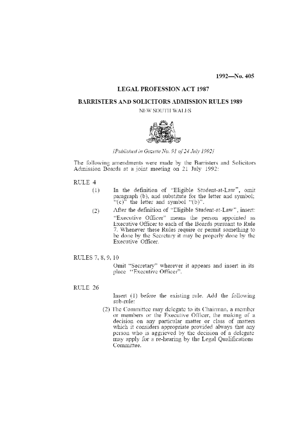 1992—No. 405 Legal Profession ACT 1987 Barristers - LPRO100 - Studocu