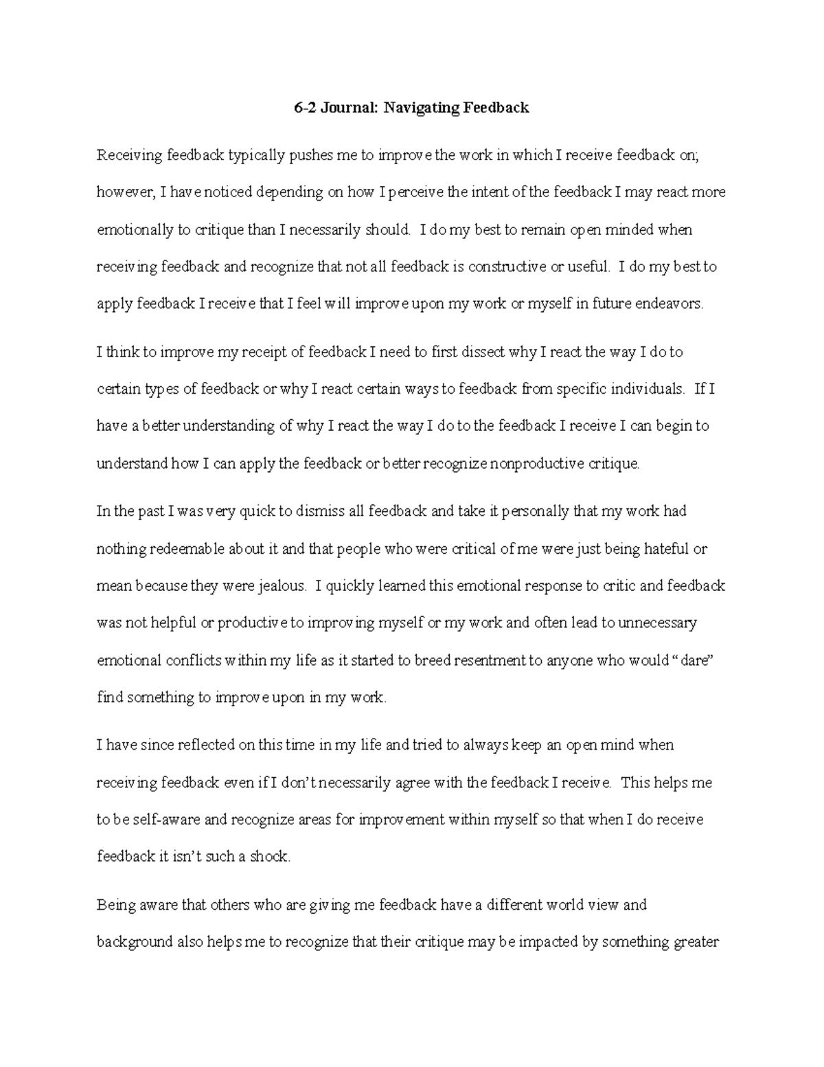6-2 Journal Navigating Feedback - 6-2 Journal: Navigating Feedback ...