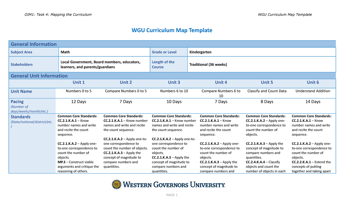 D183 Task 4 - passed - WGU Curriculum Map Template General Information ...