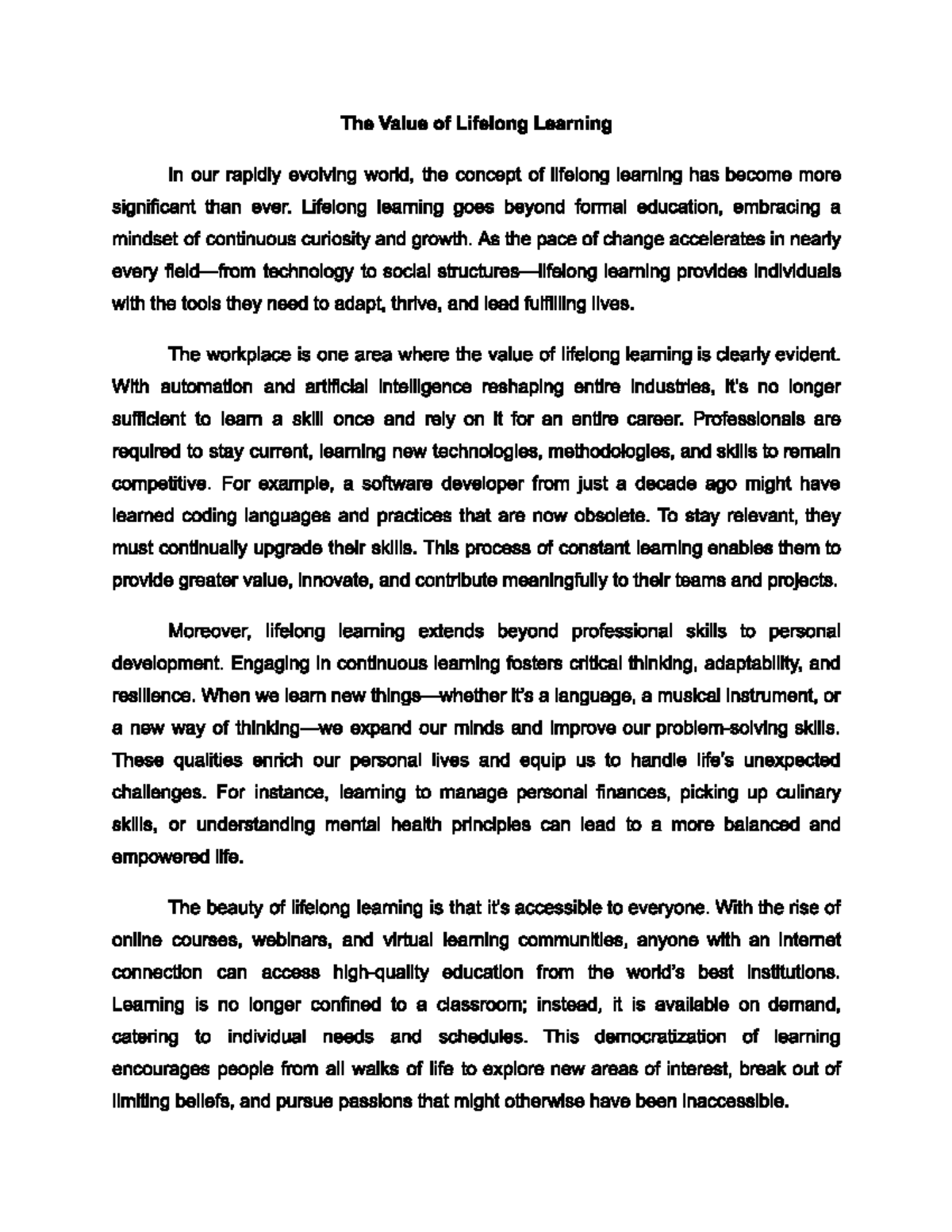 The Value of Lifelong Learning - Lifelong learning goes beyond formal ...