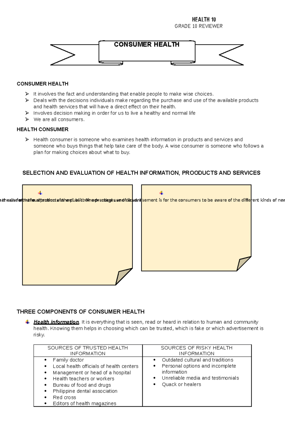 HEALTH 10 GRADE 10 REVIEWER CONSUMER HEALTH the attentio