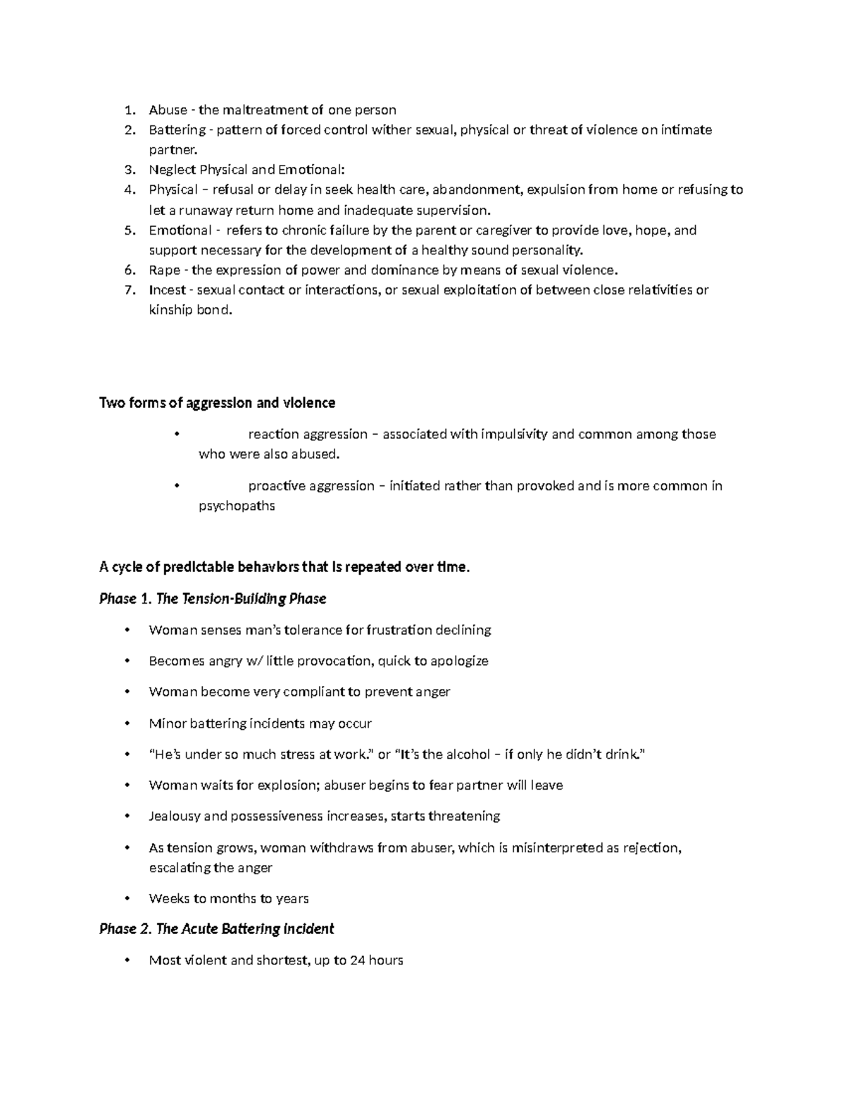 Abuse and aggression - Abuse - the maltreatment of one person Battering ...