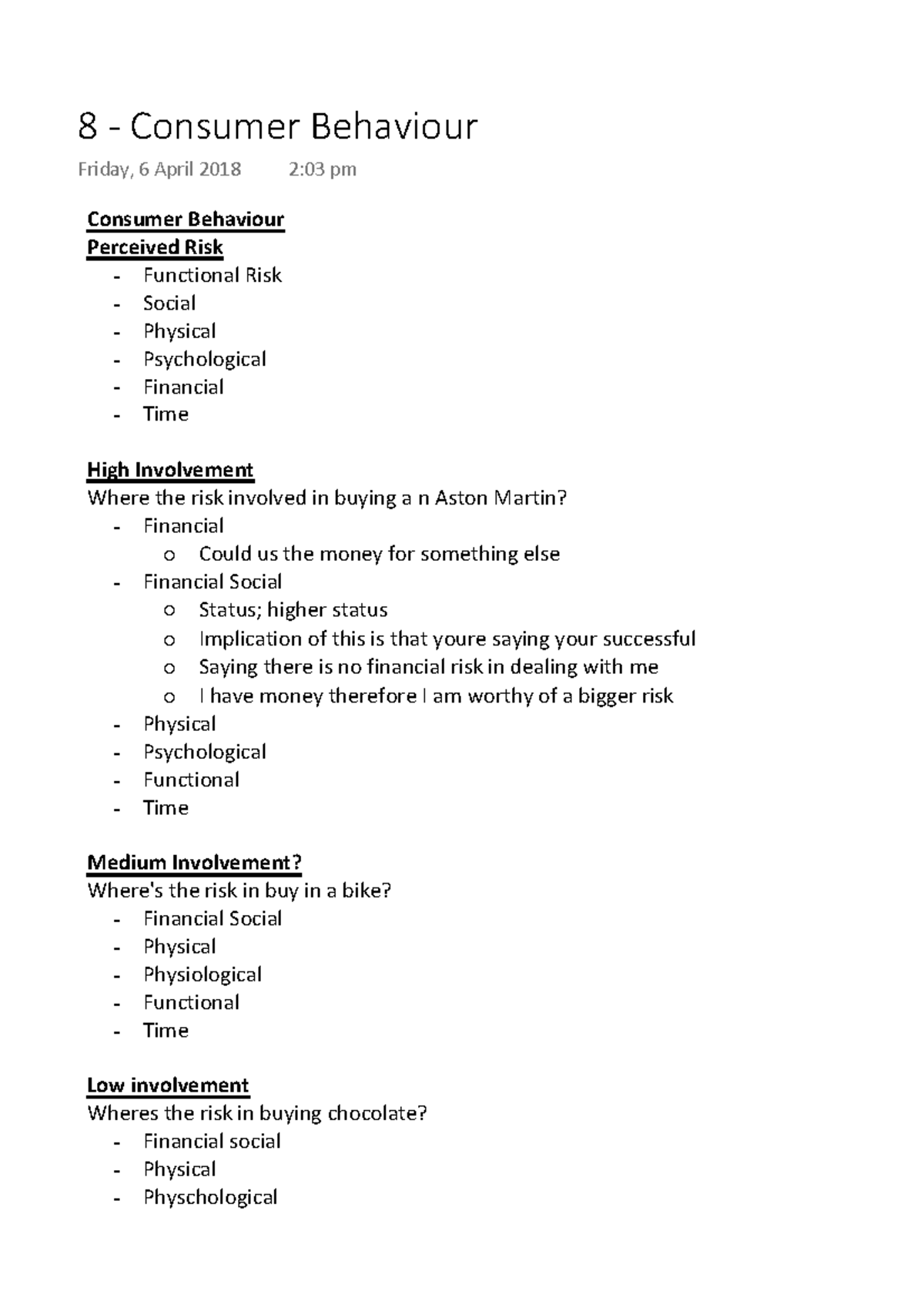 MARK101 Lecture 8 - Warning: TT: undefined function: 32 Consumer Behaviour Perceived Risk ...