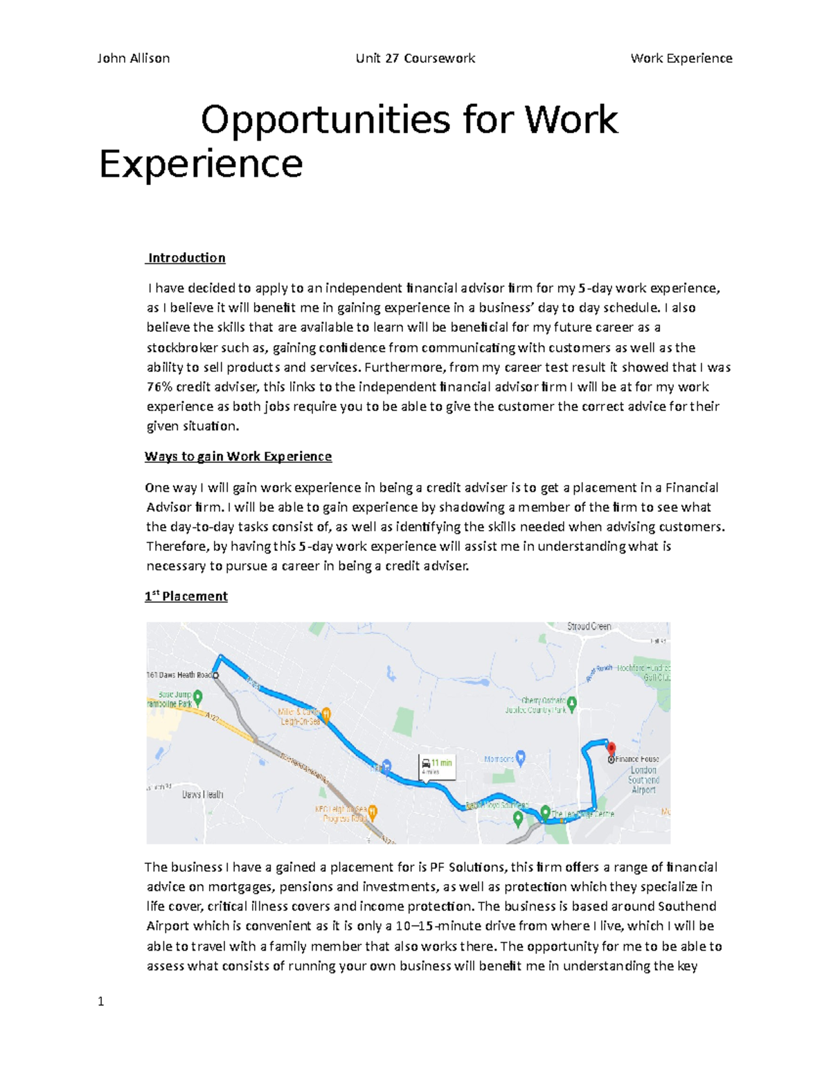 Unit 27 Coursework - good - Opportunities for Work Experience ...