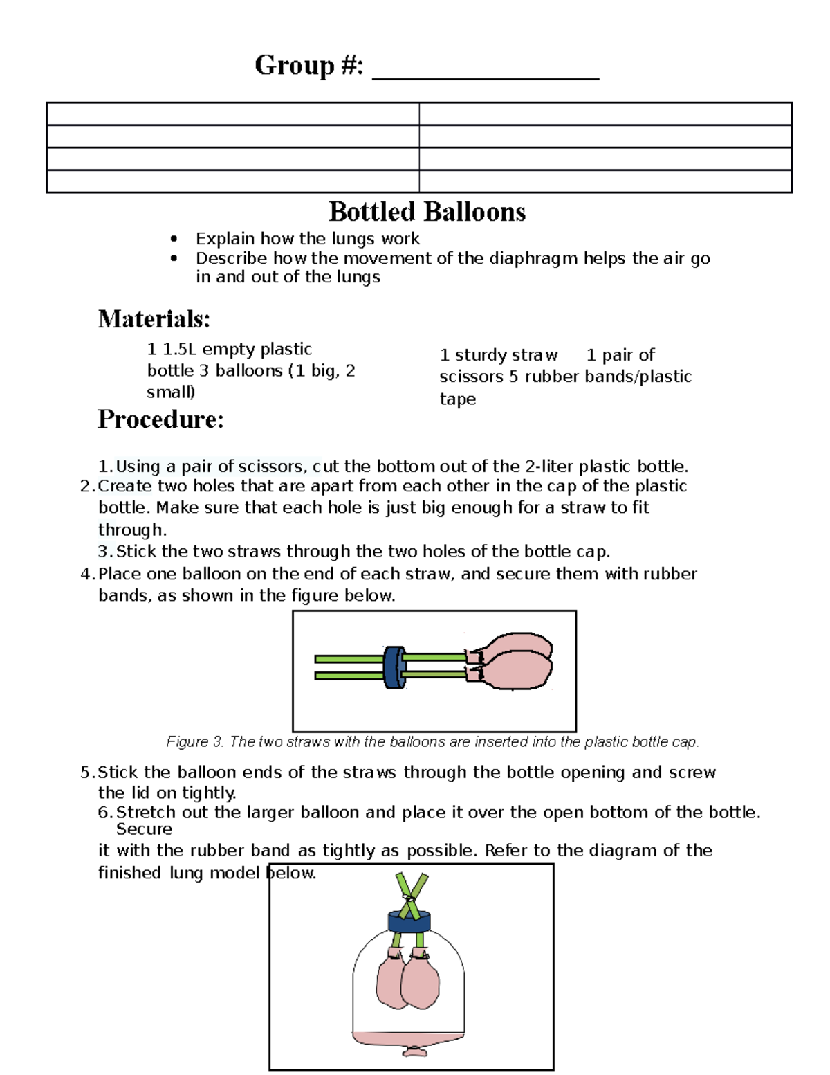 Bottled Balloons - Lungs model - Group #: ________________ Bottled ...