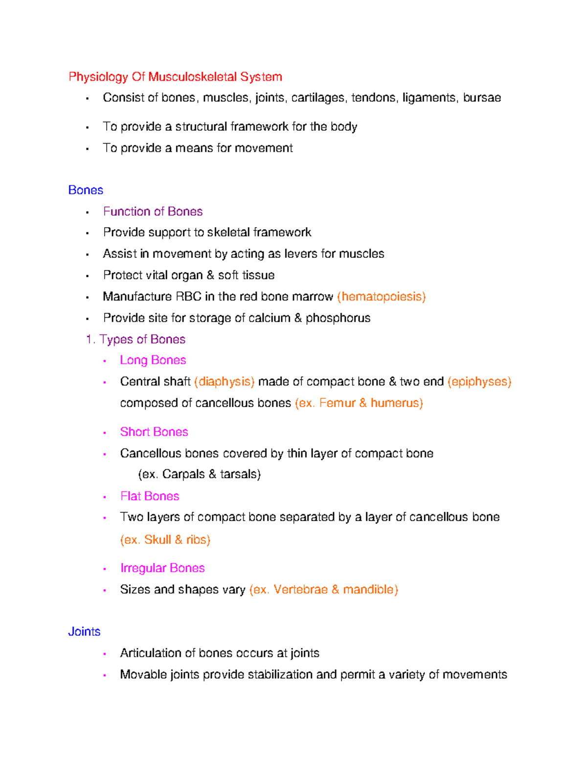 Physiology Of Musculoskeletal System - Types of Bones • Long Bones ...