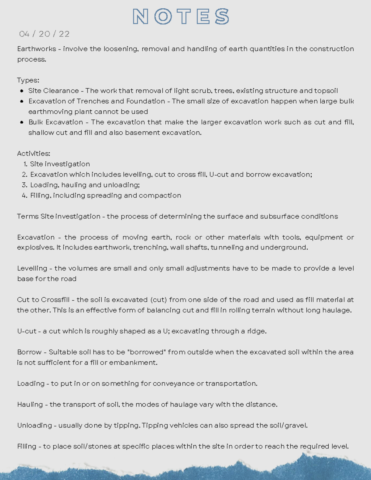 Earthworks - Building Technologies 4 (SPECIFICATIONS) lLecture Notes ...