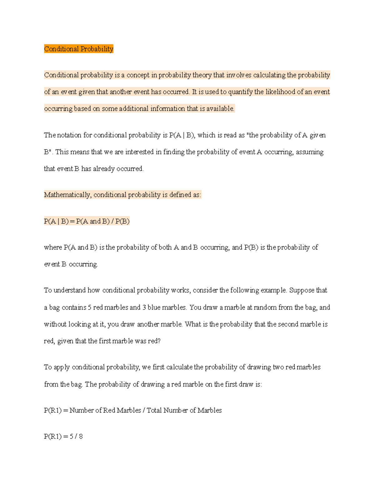 Conditional Probability - Conditional Probability Conditional probability is a concept in - Studocu