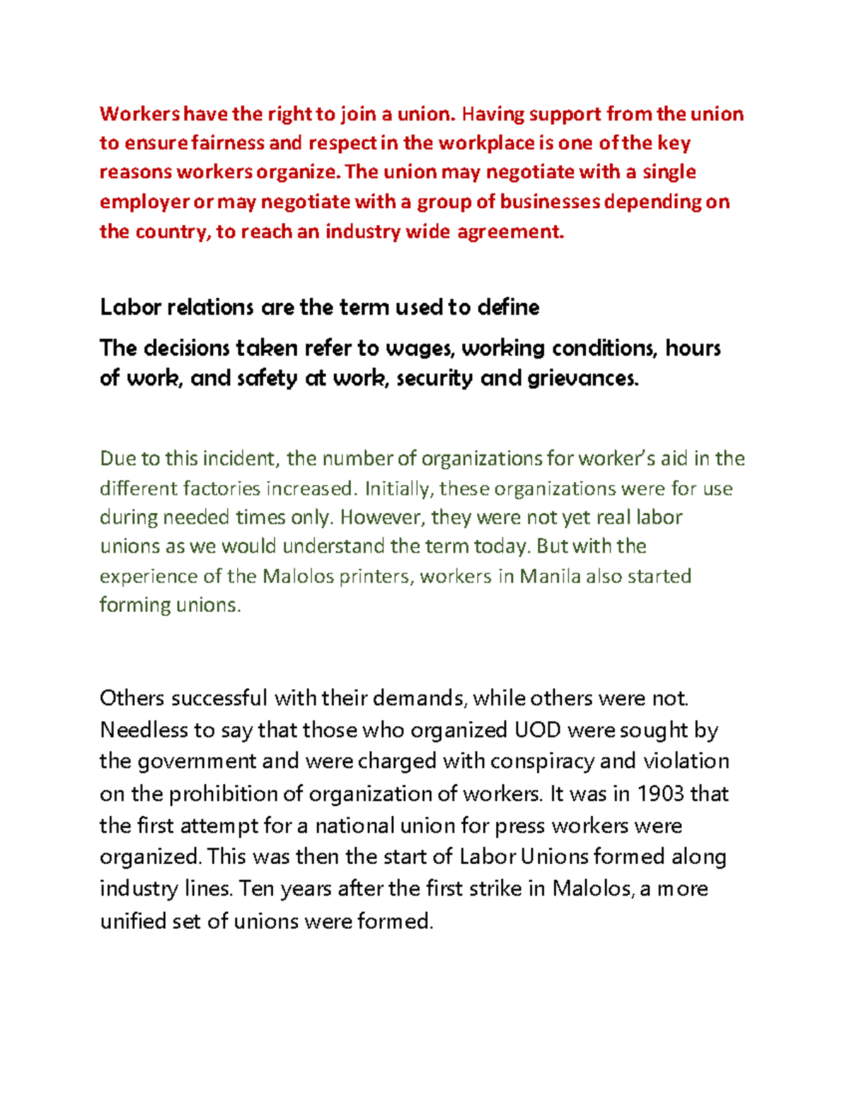 Script Labor Relations and Unions - Workers have the right to join a ...