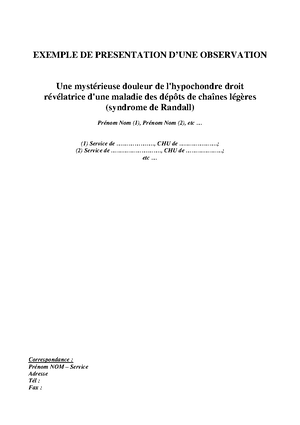 X Fiche observation type 3 - Observation Médicale INTERROGATOIRE Motif ...