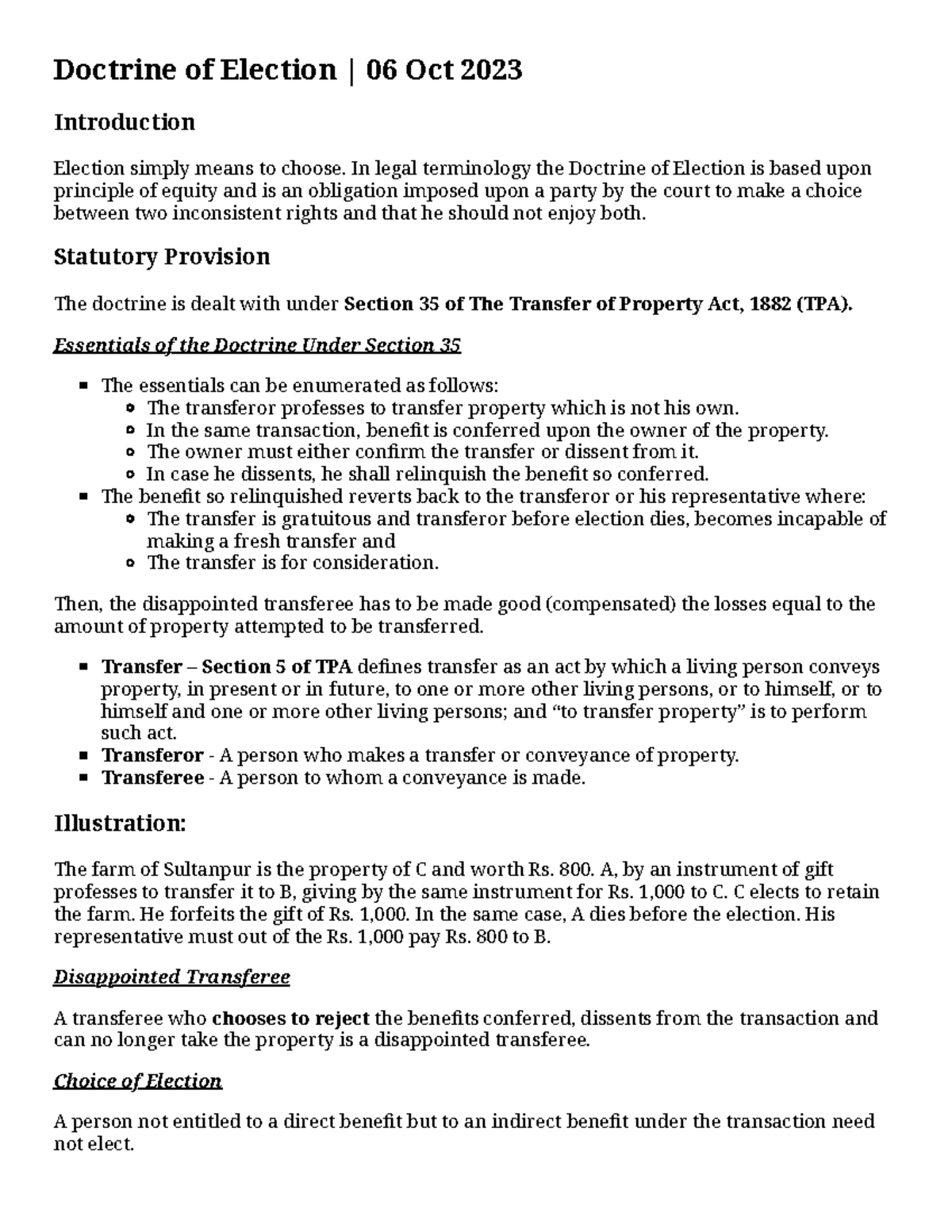 Doctrine of election - Transfer of property act - Doctrine of Election | 06 Oct 2023 ...