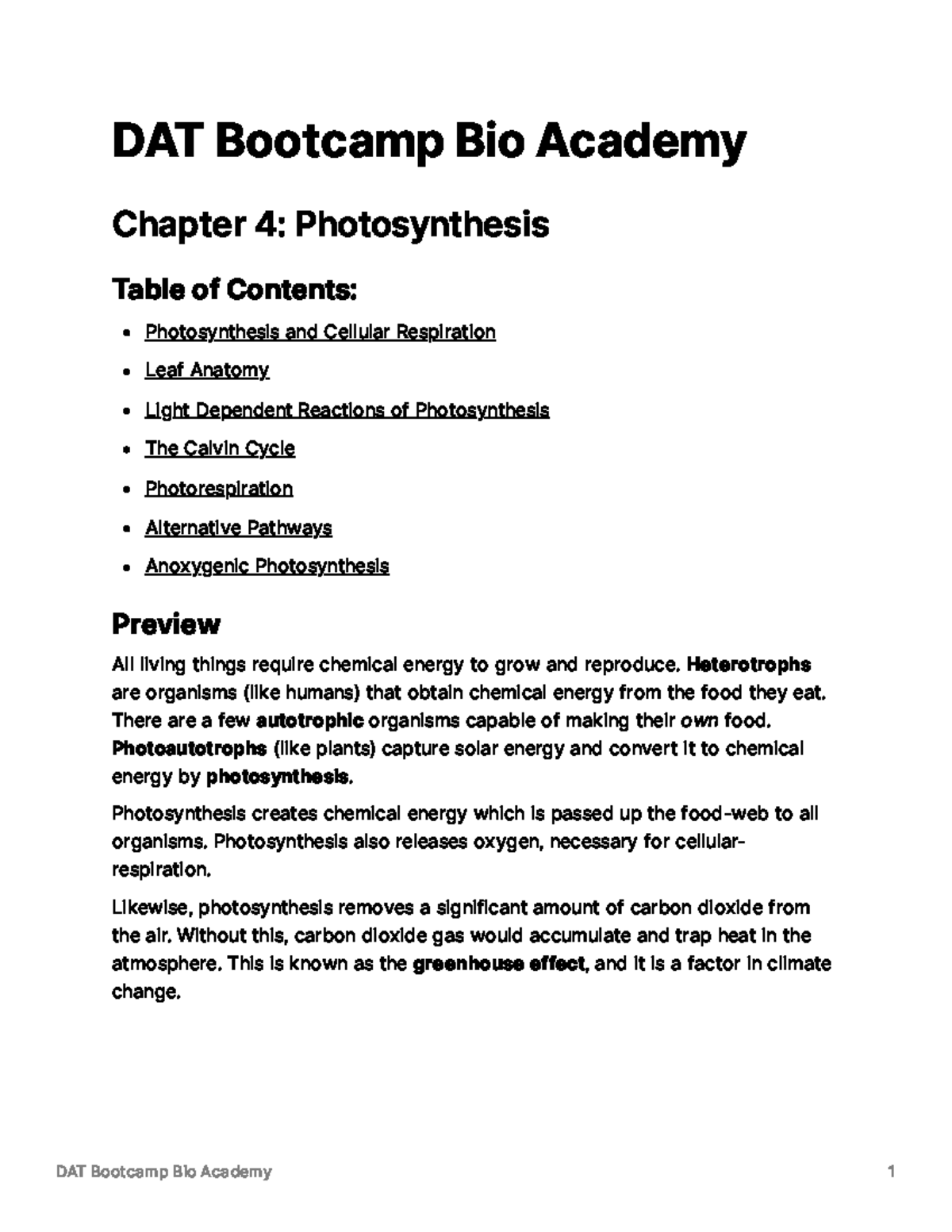 Ch 4 - Bio notes - DAT Bootcamp Bio Academy Chapter 4: Photosynthesis ...