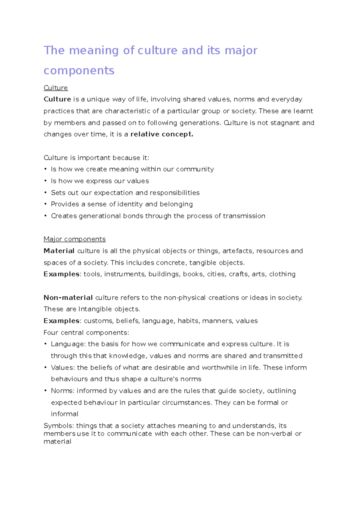 Unit 3 AOS 1 - AIC - NOTES - The meaning of culture and its major ...