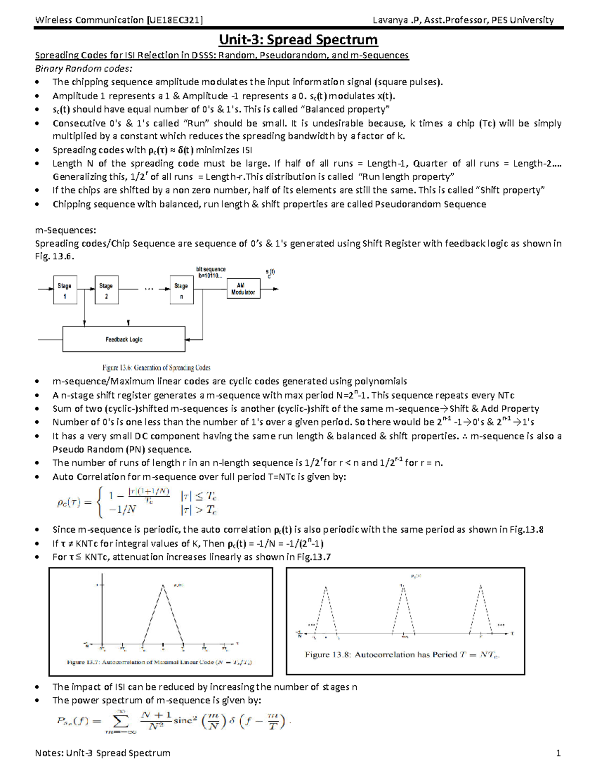 Spreading Codes for ISI Rejection in DSSS - Wireless Communication ...