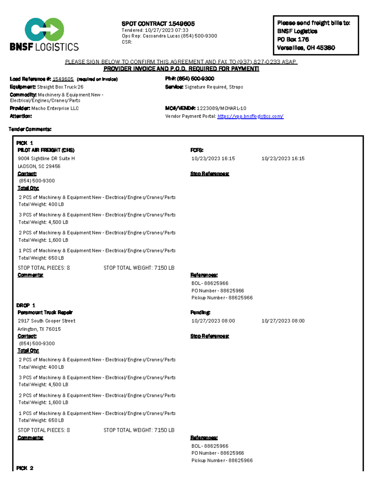 3Spot Contract 1549605 - SPOT CONTRACT 1549605 Tendered: 10/27/2023 07 ...