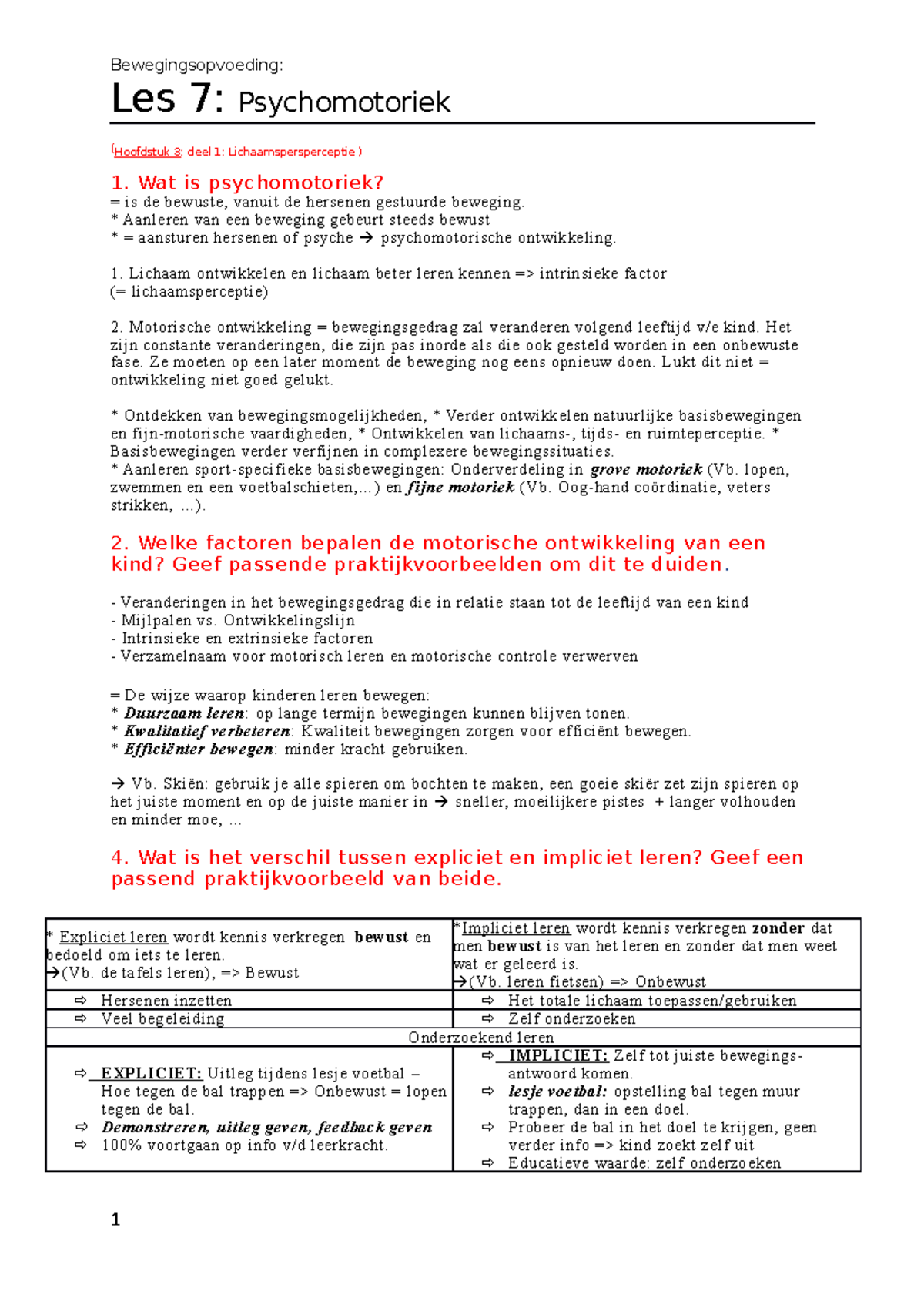 Les 7 Bewegingsopvoeding - Les 7: Psychomotoriek (Hoofdstuk 3: deel 1 ...