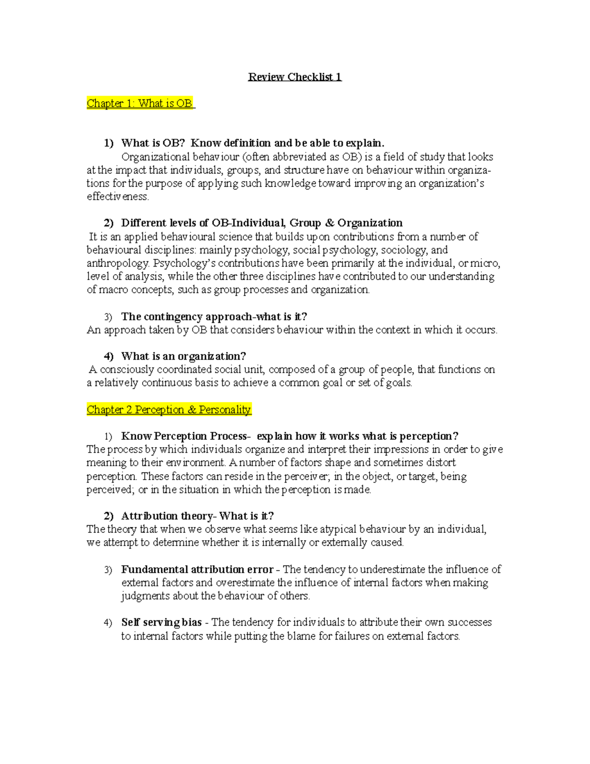 Review - Lecture notes 1.2.3.4.5.6.7.8.9.10 - Review Checklist 1 ...