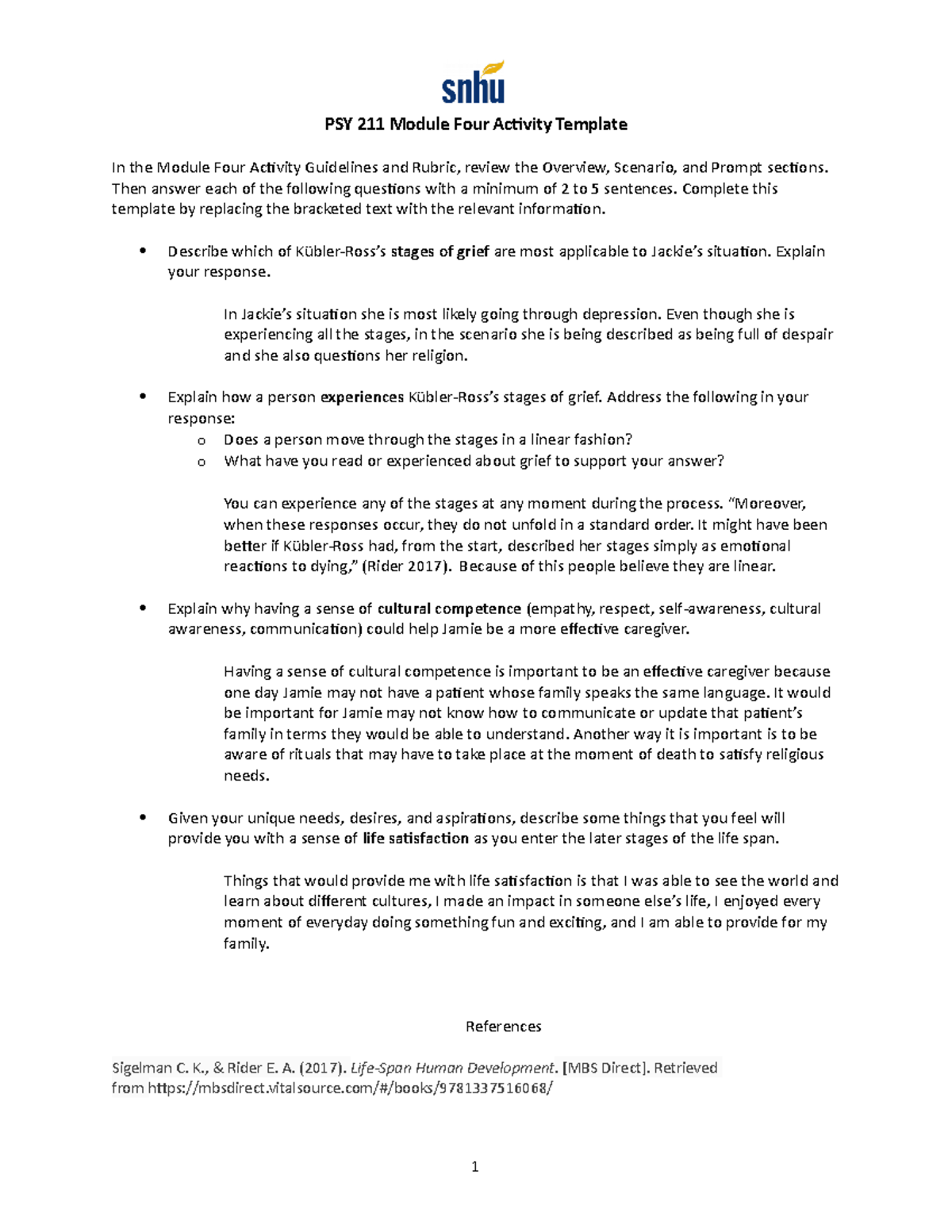 PSY 211 Module Four Activity Template - Then answer each of the ...