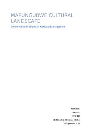 Module Assignment Brief EFK 120 - Select a tangible cultural heritage site (archaeology, - Studocu