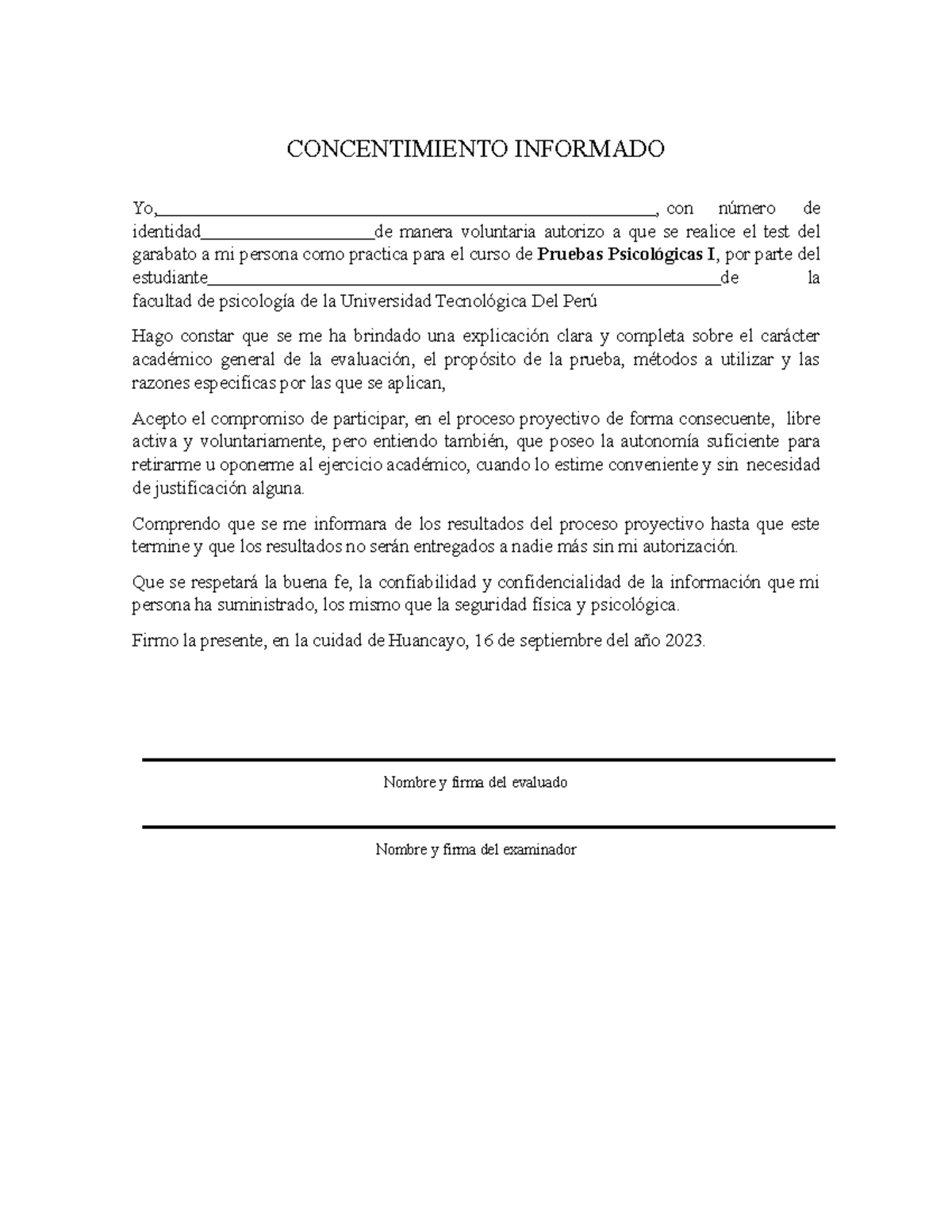 Conocimiento Informado - CONCENTIMIENTO INFORMADO Yo, , con número de ...