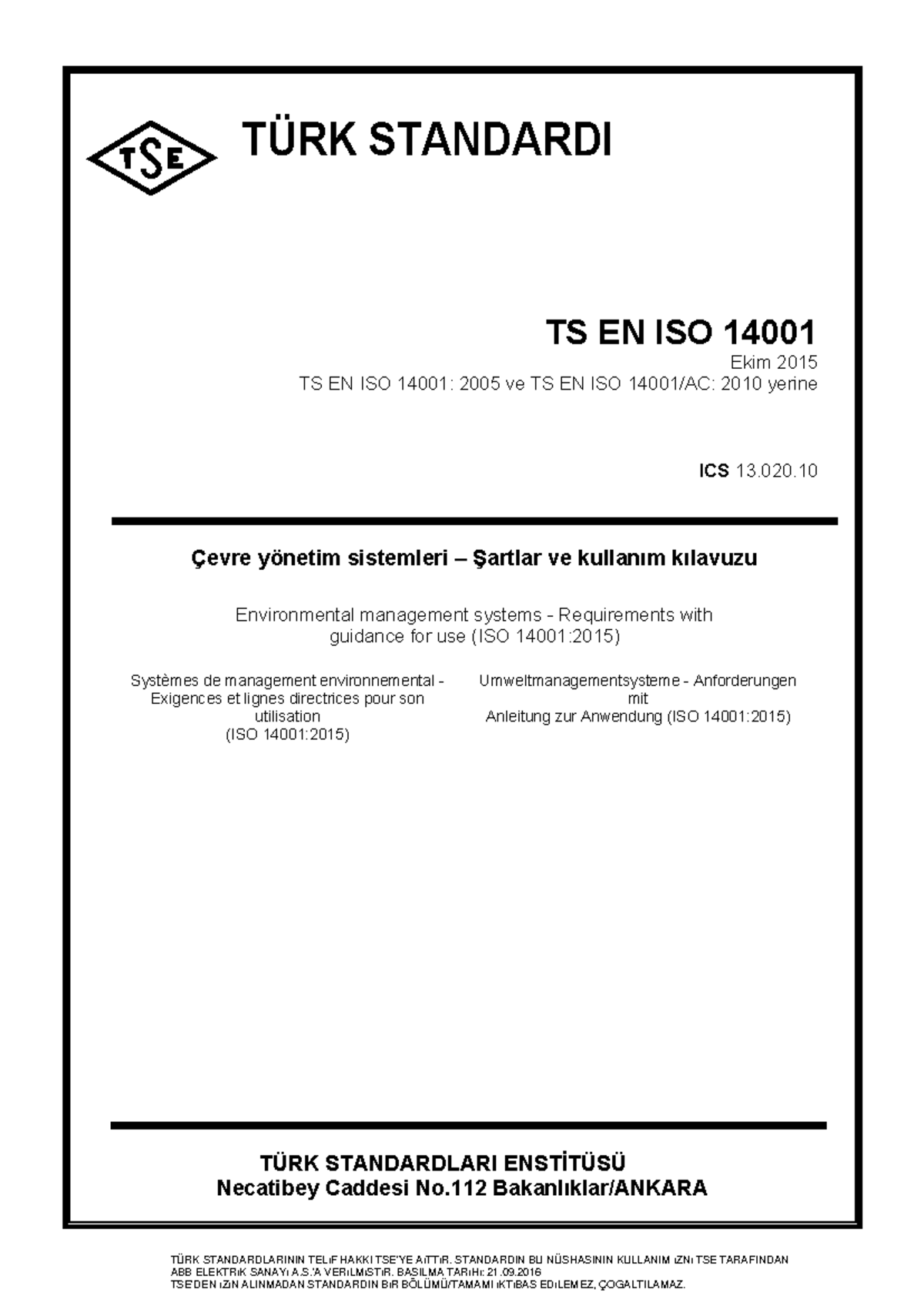 ISO14001 - asdads - AVRUPA STANDARDI EUROPEAN STANDARD NORME EUROPÉENNE ...